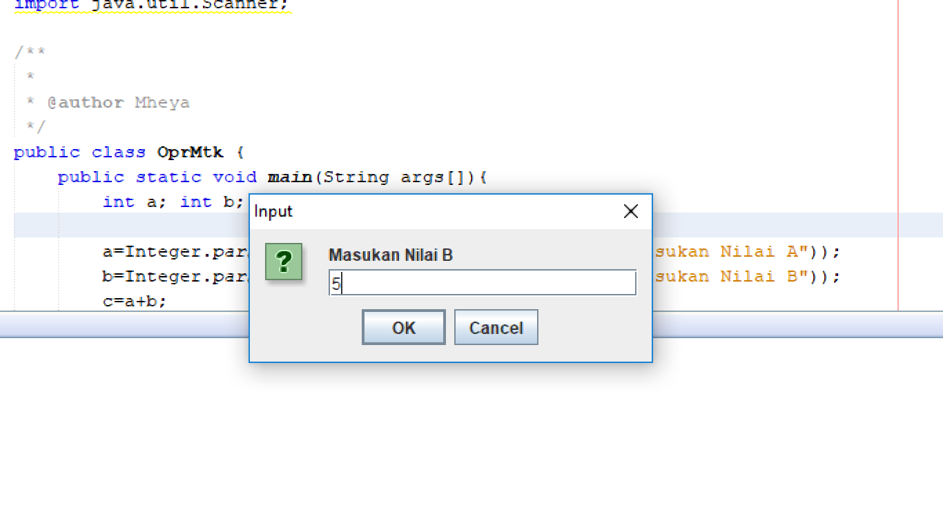 Contoh Program OOP Sederhana Input Output dengan JOptionPane - Ibnu Iqbal's