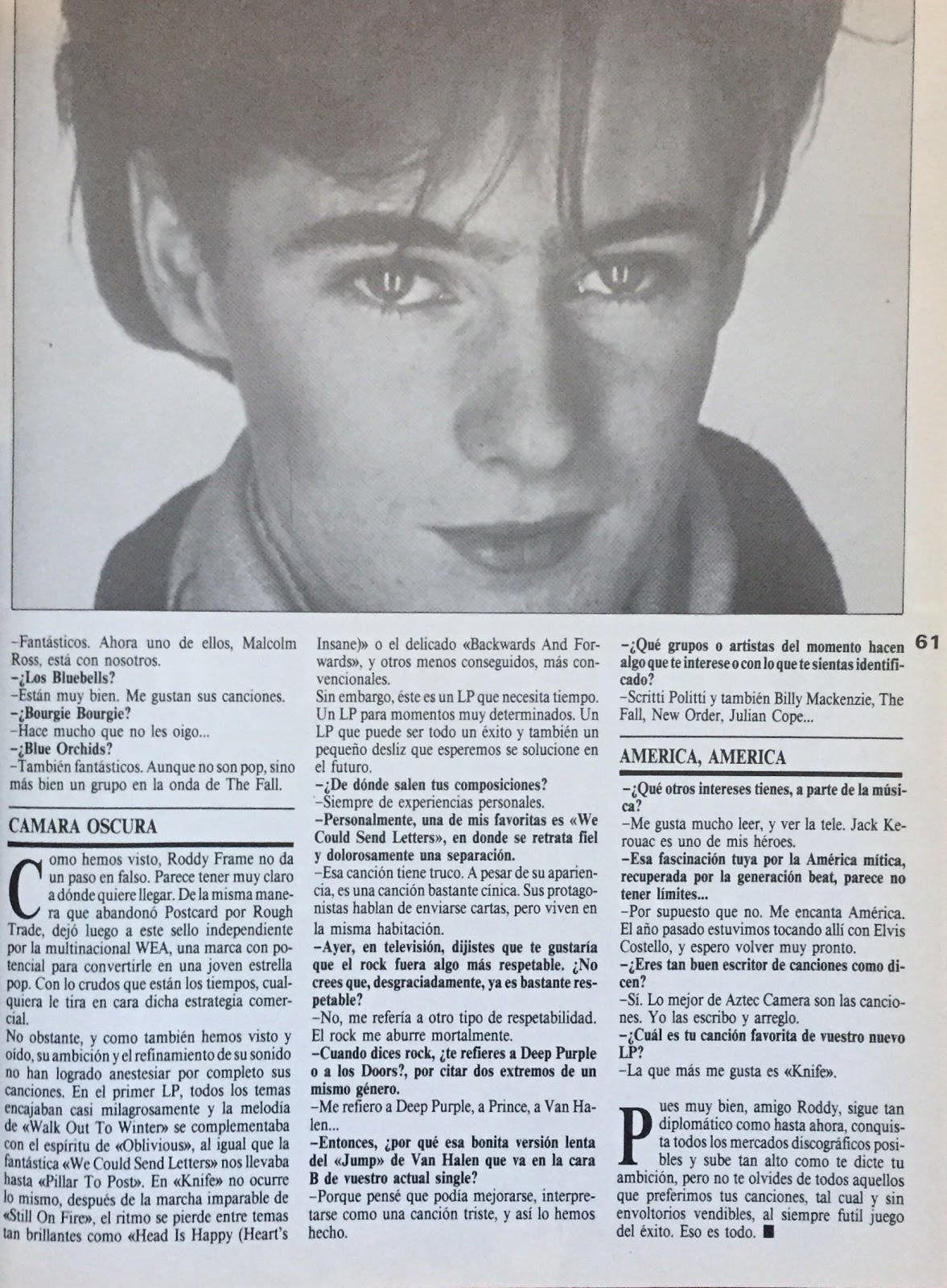 MusicNonStop: Entrevista a Roddy Frame RDL num 1 Noviembre 1984