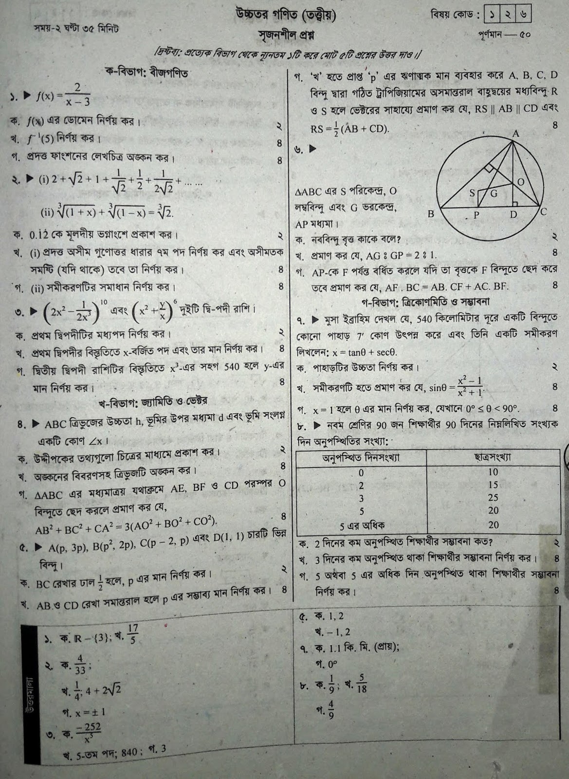 SSC Higher Math Model Question 03 ssc-higher-math-model-question-03