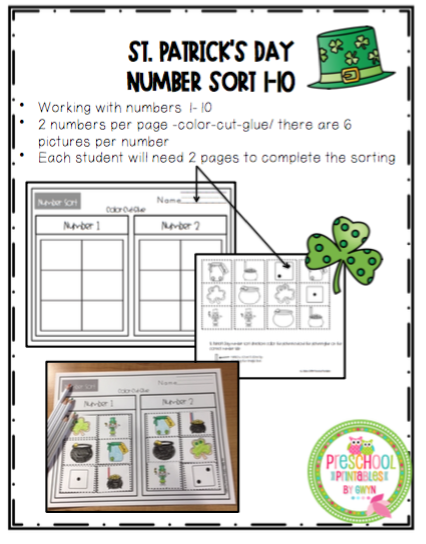 St. Patrick's Day Number Sorting ~ Preschool Printables