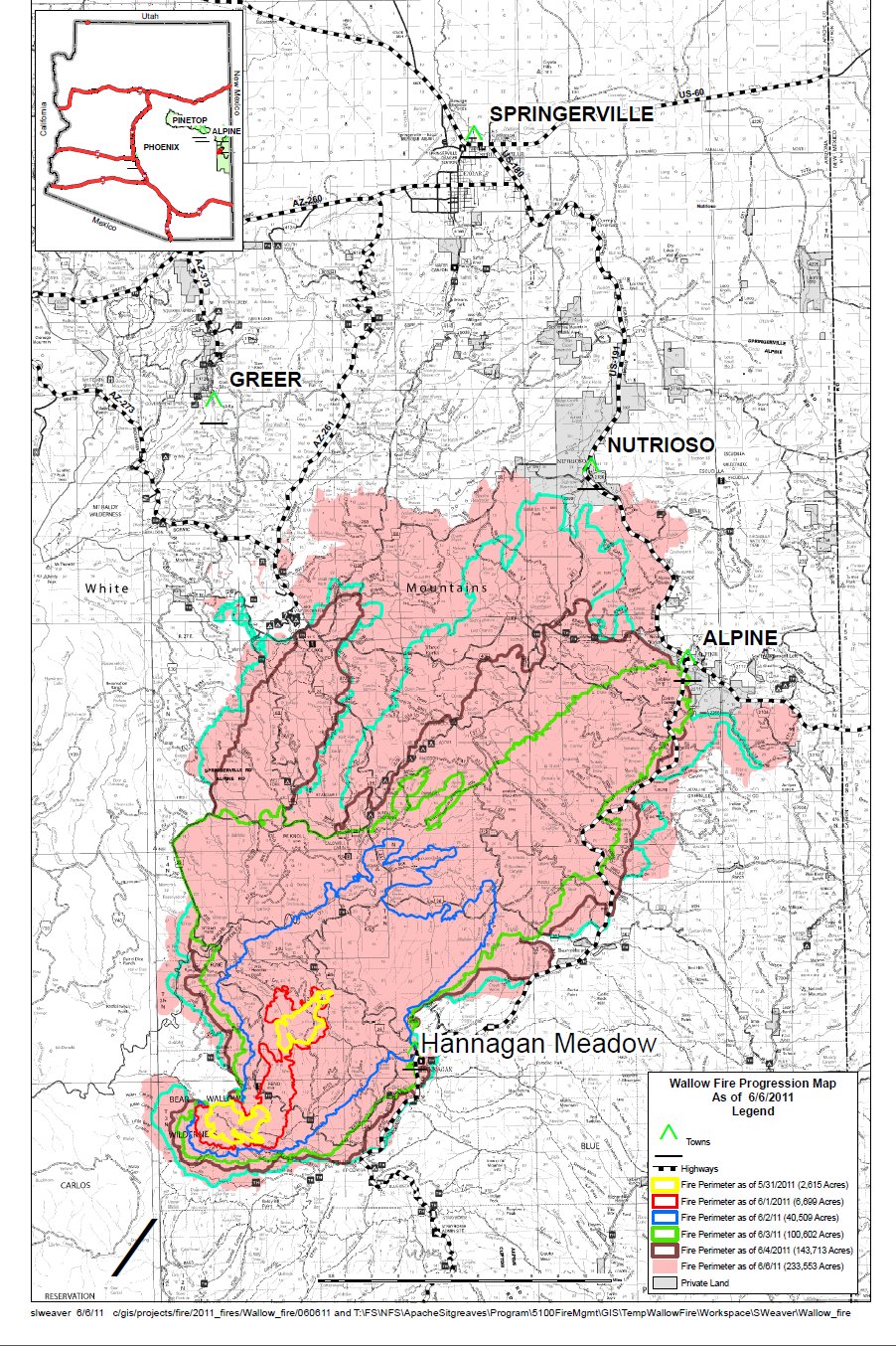 Community Calendar: Wallow Fire Map - USFS 06/06/11