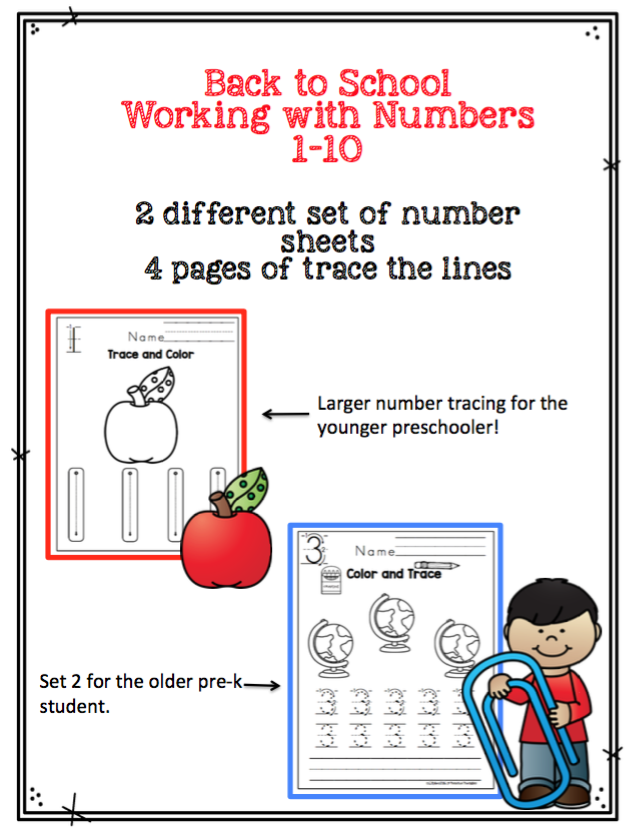 Back to School Number Worksheets ~ Preschool Printables