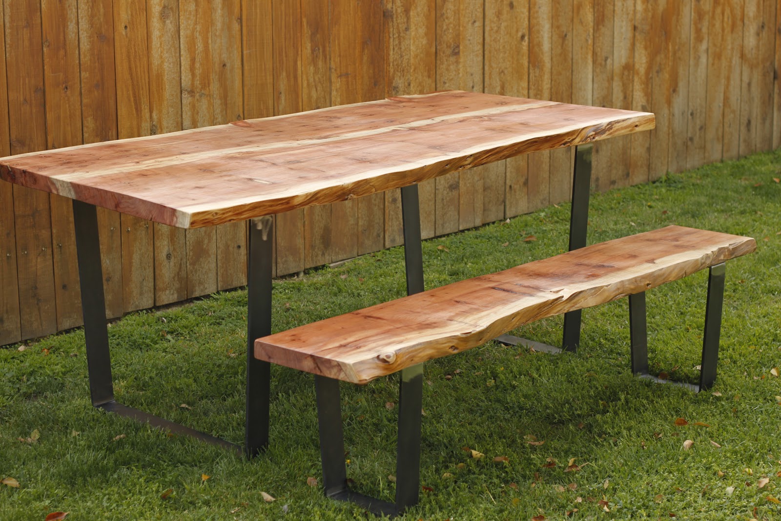 Arbor Exchange | Reclaimed Wood Furniture: Redwood Slab Table & Bench
