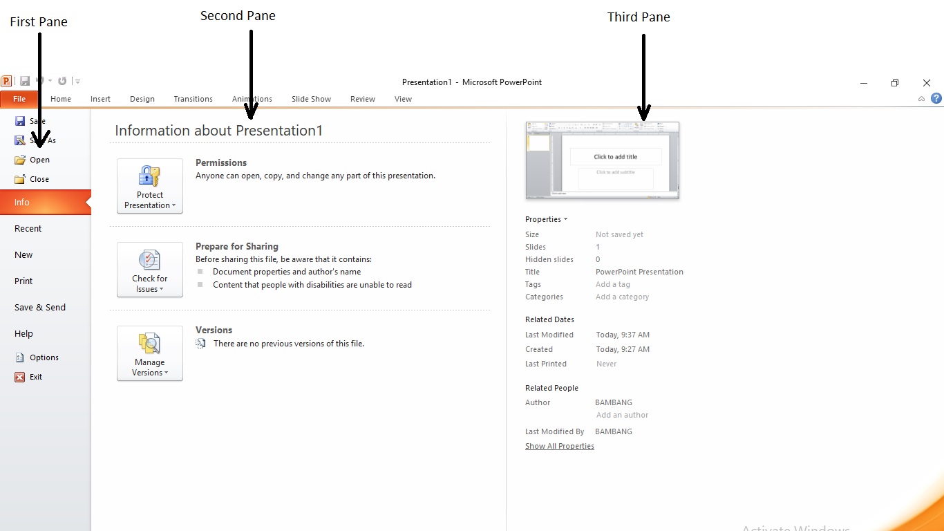 Tampilan (View) Backstage pada PowerPoint - Teknologi Informasi