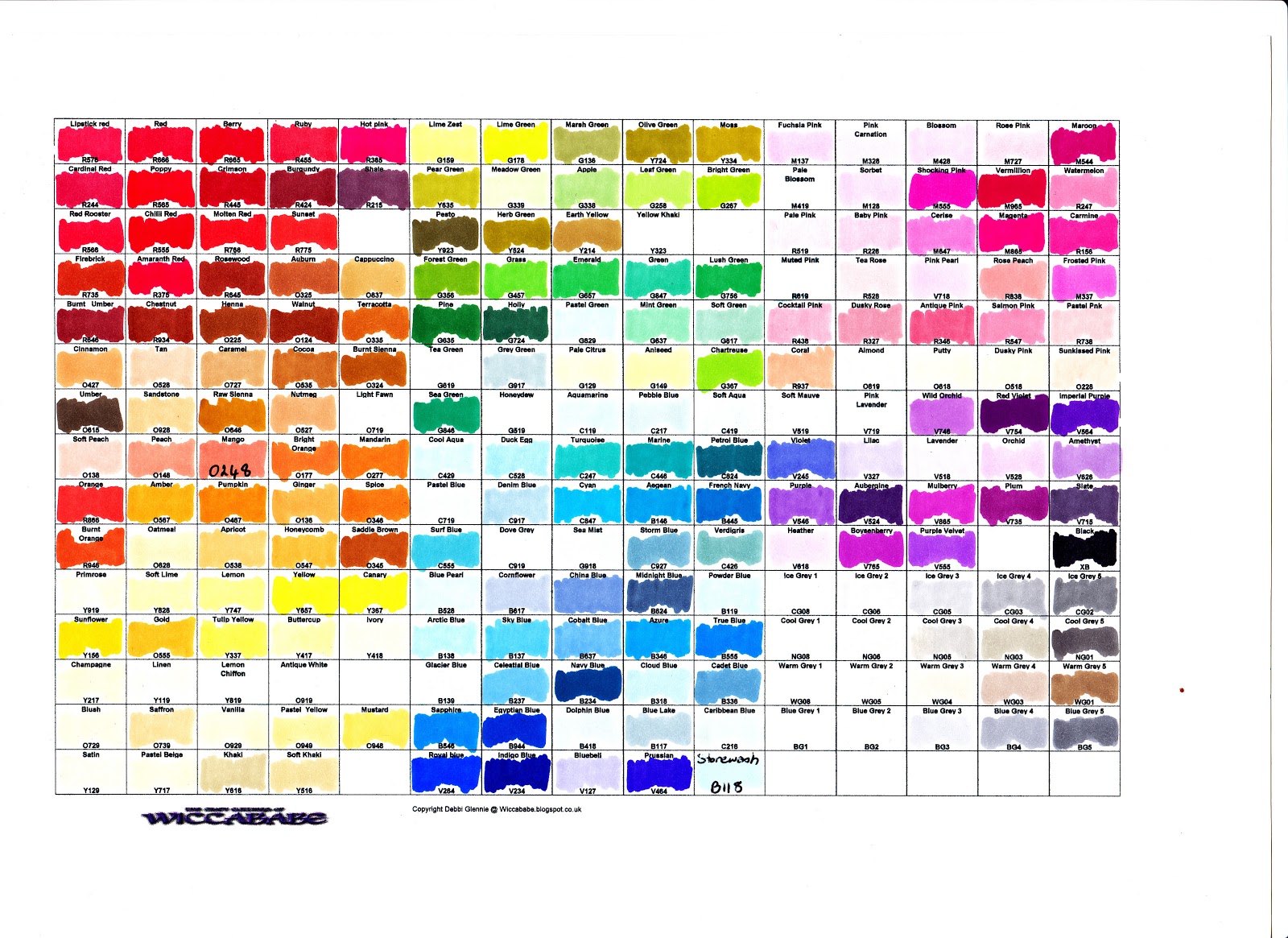 Wiccababe's Tutorials: 2013 Promarker, Flexmarker and Aquamarker Charts