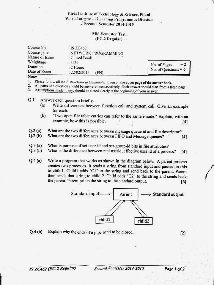 Bits Pilani Wilp: SEM-2 Regular Mid sem Paper