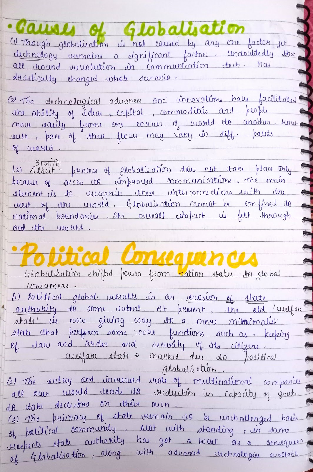 handwritten notes of Globalisation-[political science] class 12th ...