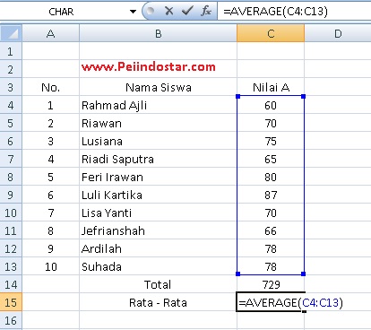 Cara Mencari Jumlah dan Rata-Rata Dengan Microsoft Excel 2007 - PeiStar