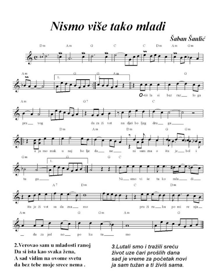 NOTE | DOMACE I STRANE: NISMO VIŠE TAKO MLADI NOTE AKORDI TEKST