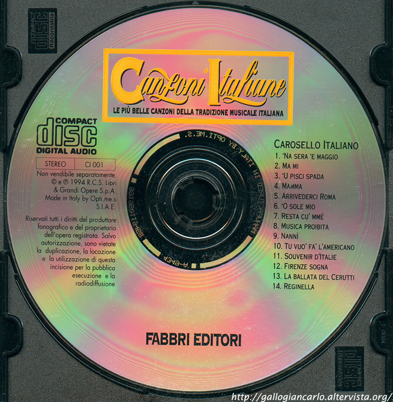 AA.VV. "Canzoni Italiane" 1 Carosello Italiano CD – – Fotografie ed altro