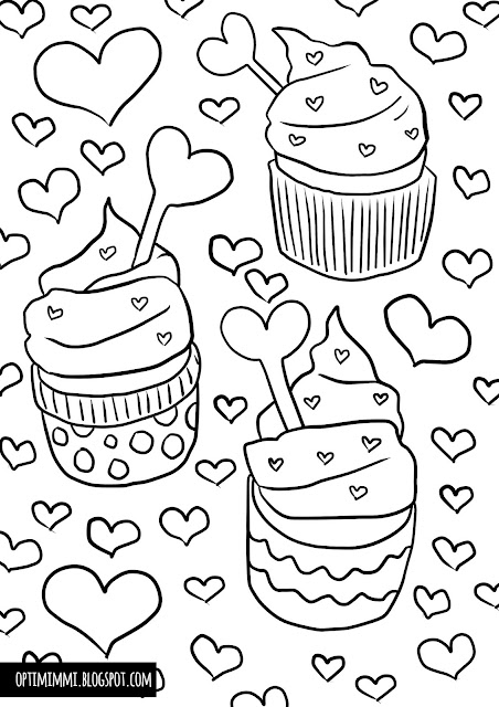 Cupcakes for Valentine's (a coloring page) / Kuppikakkuja ...