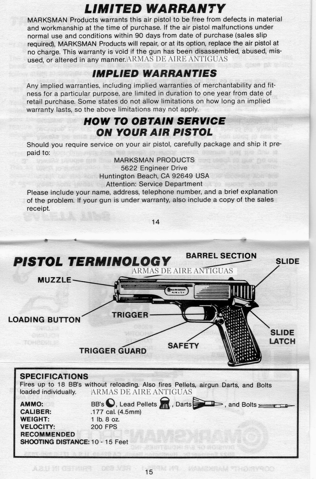 ARMAS ANTIGUAS DE AIRE: PISTOLA MARKSMAN 1010