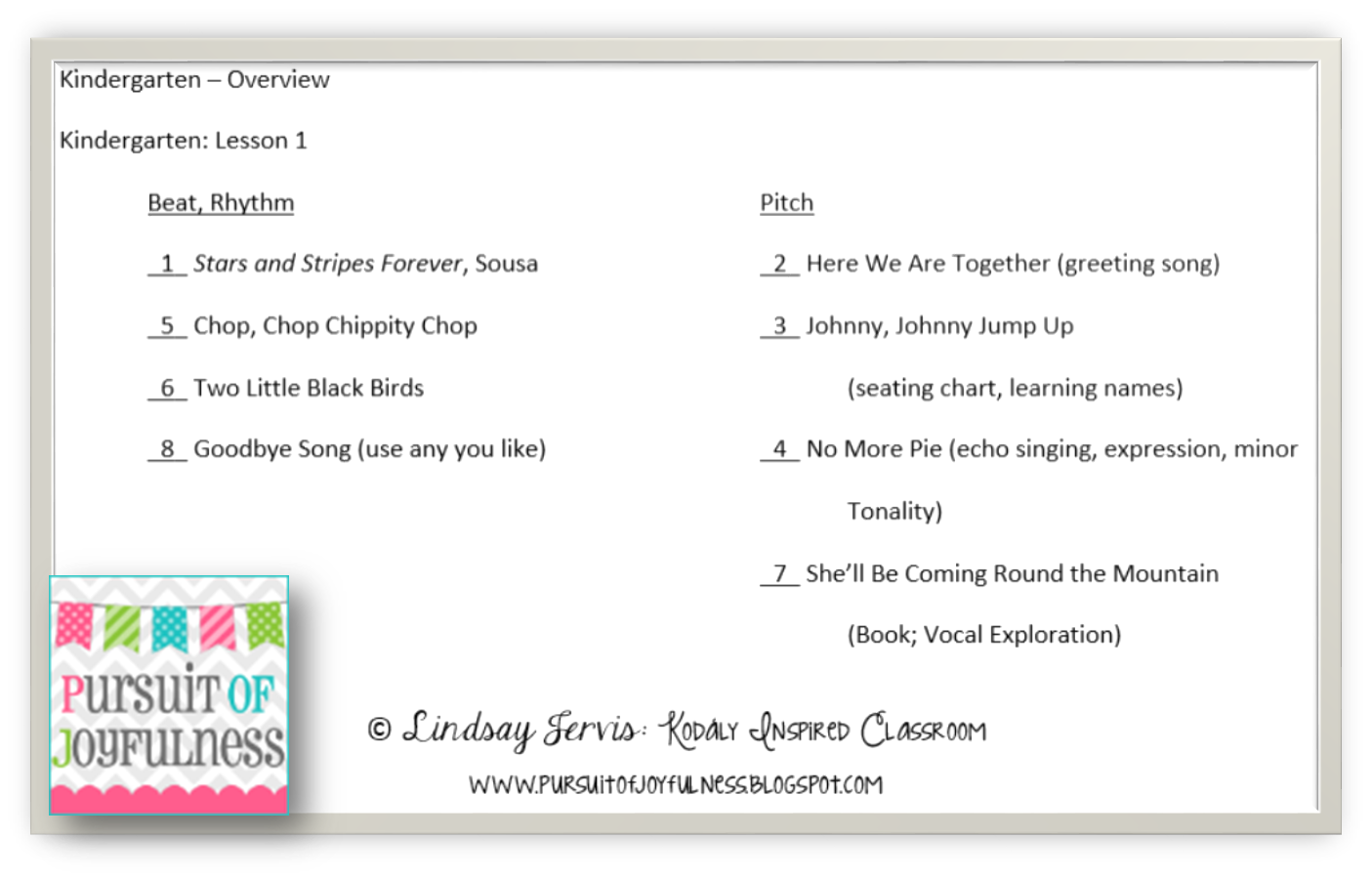 Kodaly Inspired Classroom: Lesson Planning