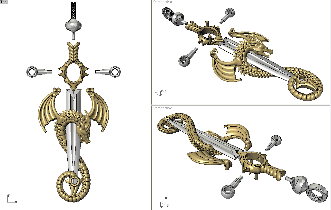 ISArt.Studio jewelry design: Dragon sword pendant ( printing and assembly )