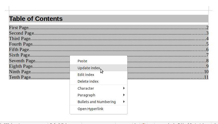 LibreOffice Writer: How To Make Table of Contents