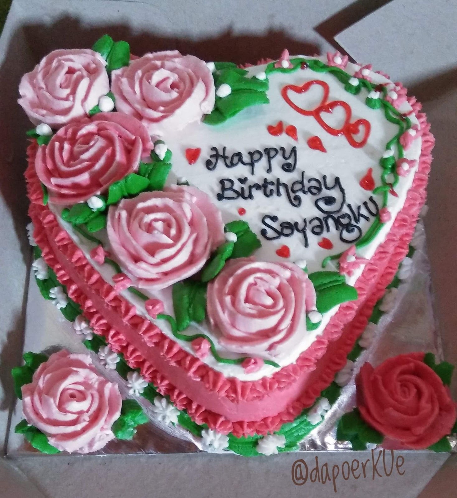 KUE ULTAH LOVE MAWAR PINK - Kue Ultah Bu Yus - Yusnita Cake