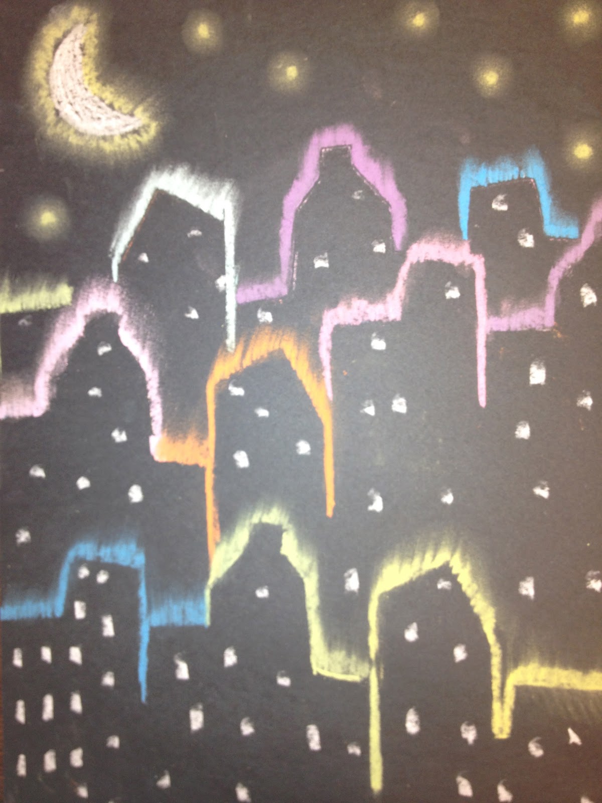 Tiger Apple Twist: Cityscape Chalk Drawing Fourth Grade
