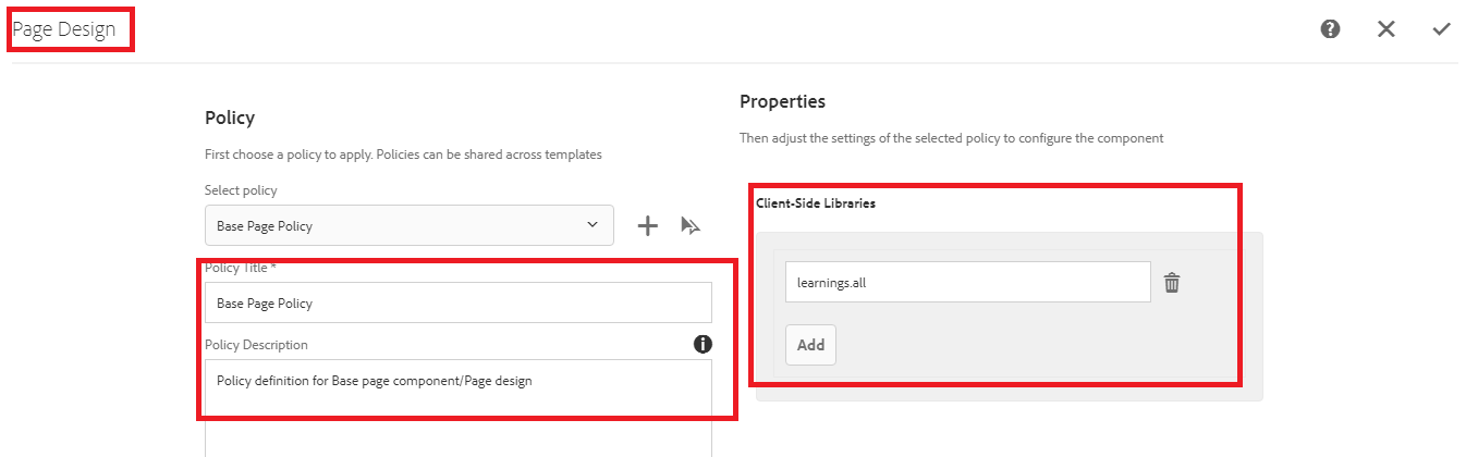 Policies in Editable templates