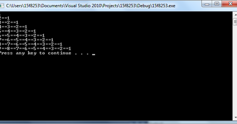 C++ program to print output like below using loops 1 2==1 3==2==1 4==3 ...