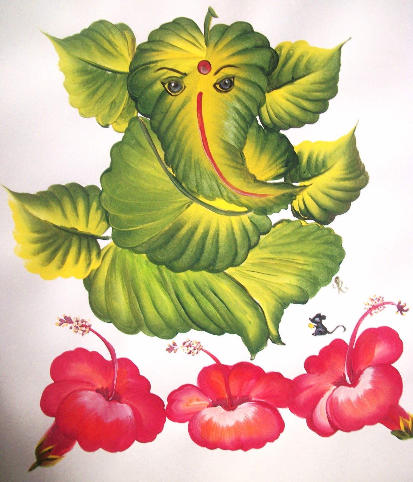 Sheela Raj Painting: Leaf ganesha