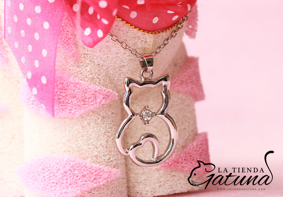 Cadena Gato Plateado - Piedra Brillante Ref.034 - La Tienda Gatuna ...