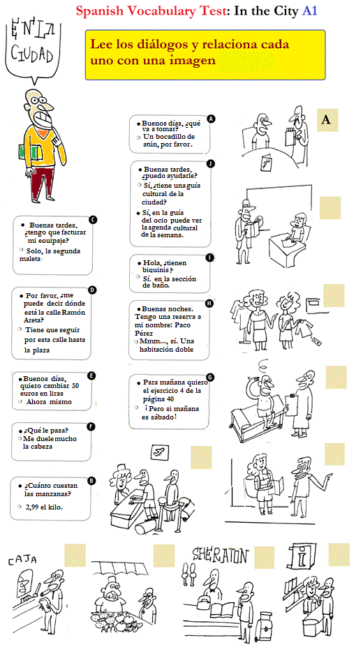 Spanish Test: Spanish Vocabulary Test: In the City A1