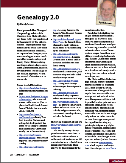 Genea-Musings: FGS FORUM Magazine - Spring 2011 Table of Contents