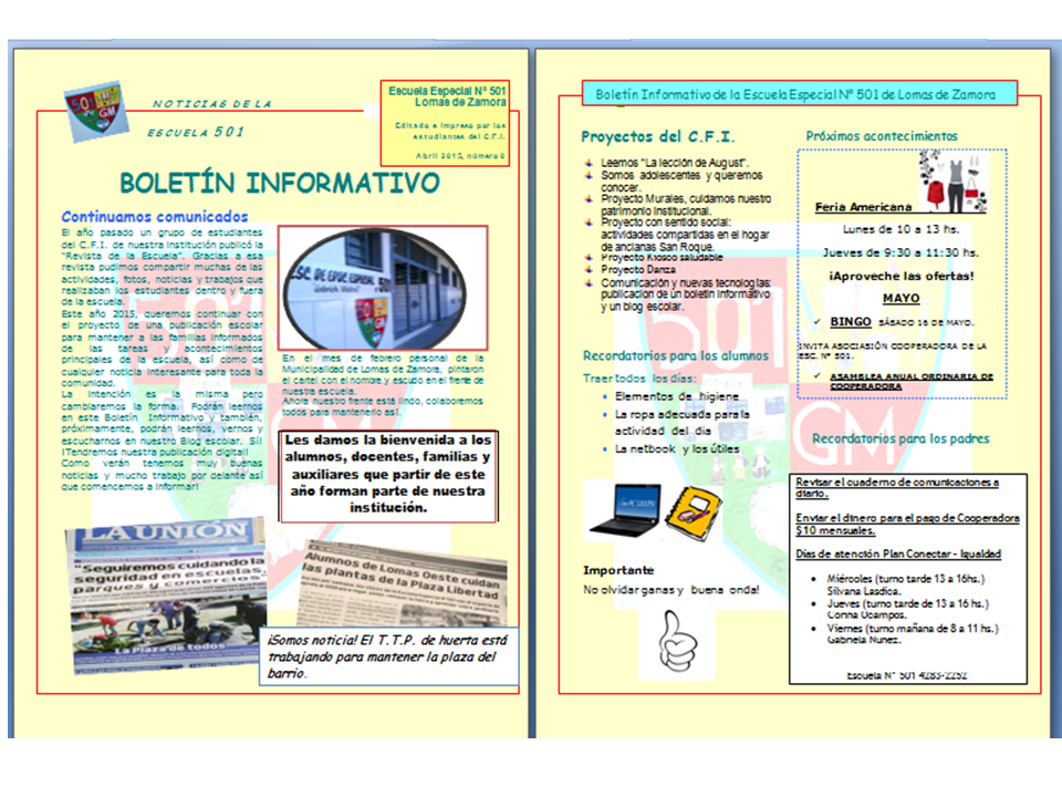 EL BLOG DE LA ESCUELA 501: Presentamos el boletín informativo