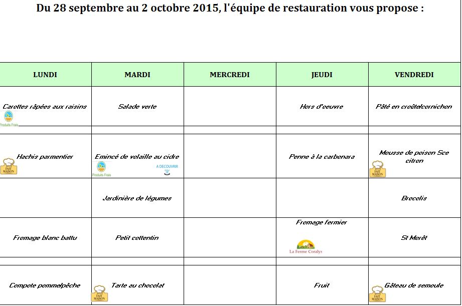 Ecole Ste Marie: Menus de cantine