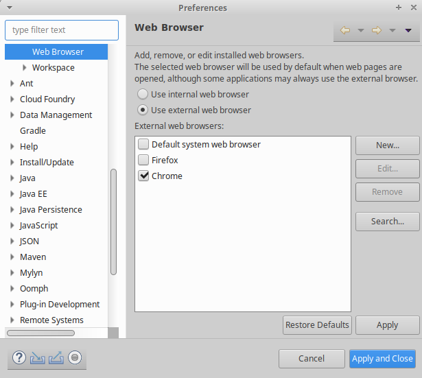 Cara mengganti default browser Eclipse