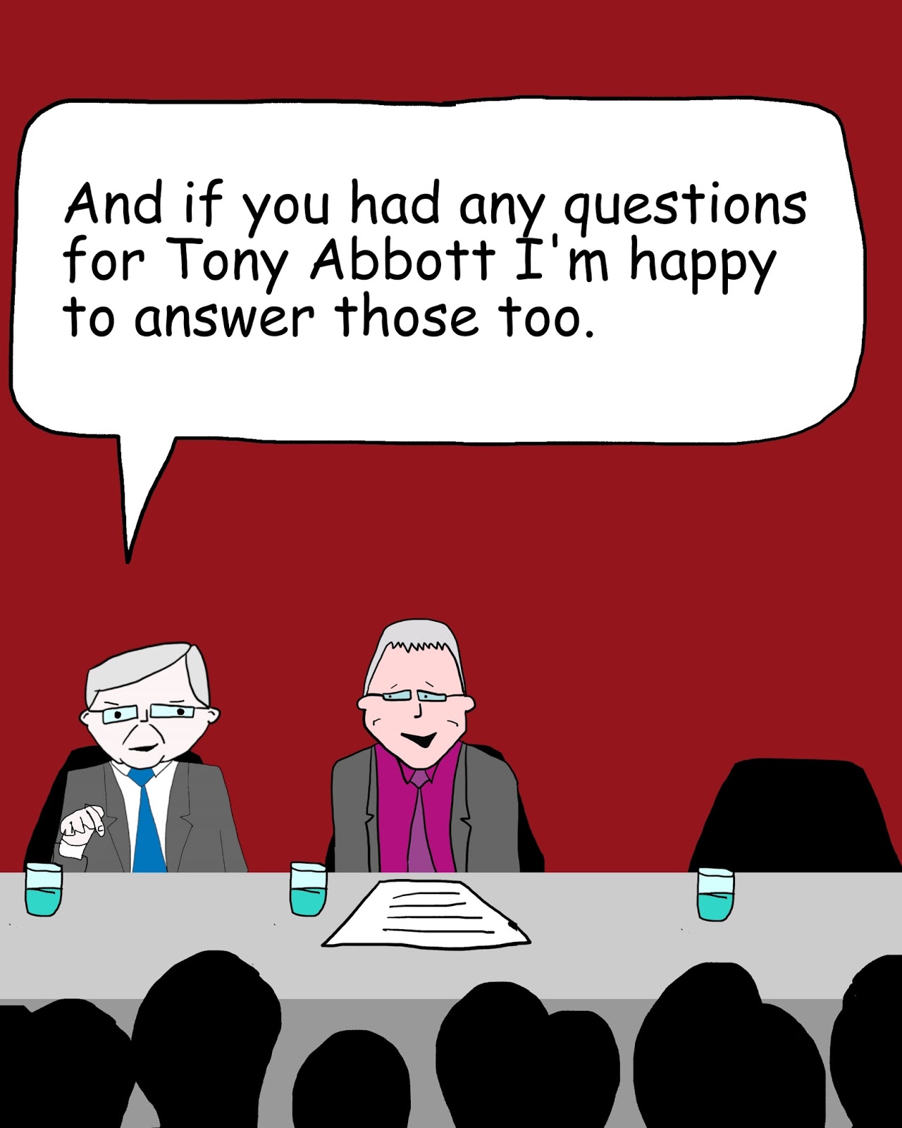 laberal: Kevin Rudd, but not Tony Abbott, is on qanda tonight. Cartoon