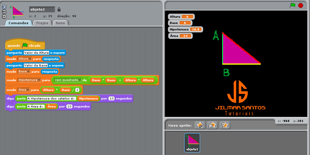 Prof. Jilmar Santos: Calculando triângulo Retângulo #SCRATCHProf ...