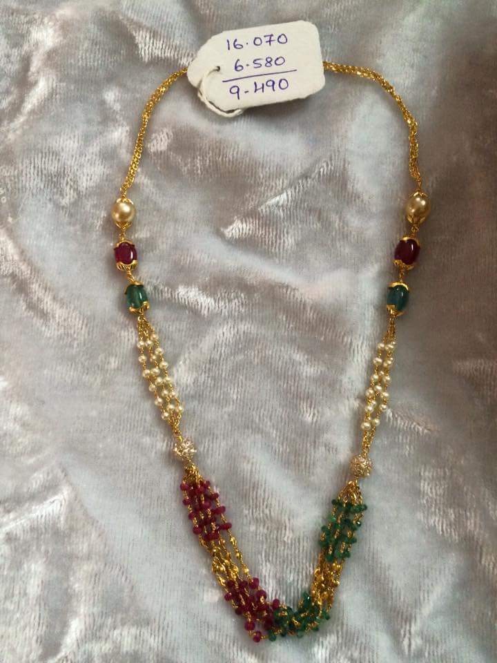 Ruby emeralds pearls chains | SUDHAKAR GOLD WORKS