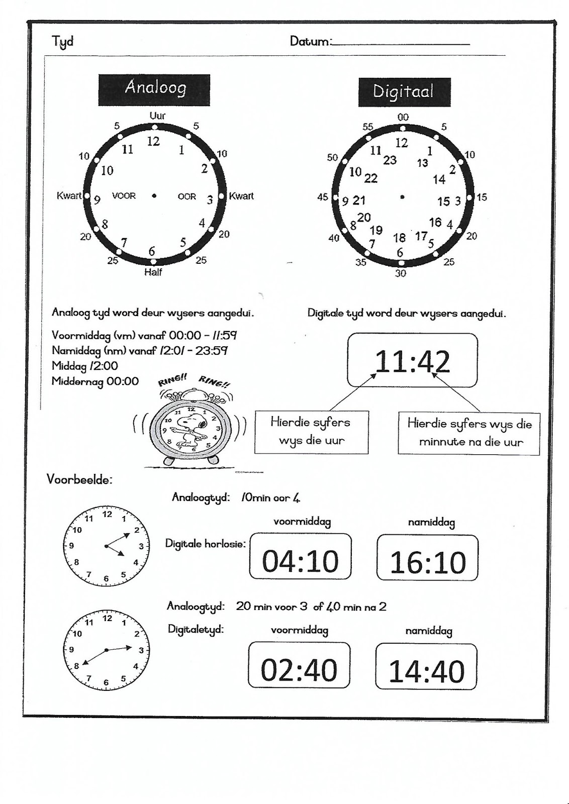 Tyd : Onderrig- en leerfase