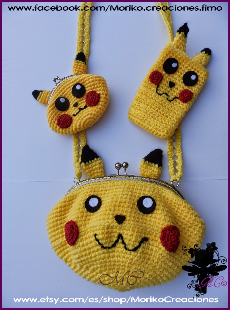 Moriko Creaciones: Pack Pikachu (handbag pikachu, mobile cover pikachu ...