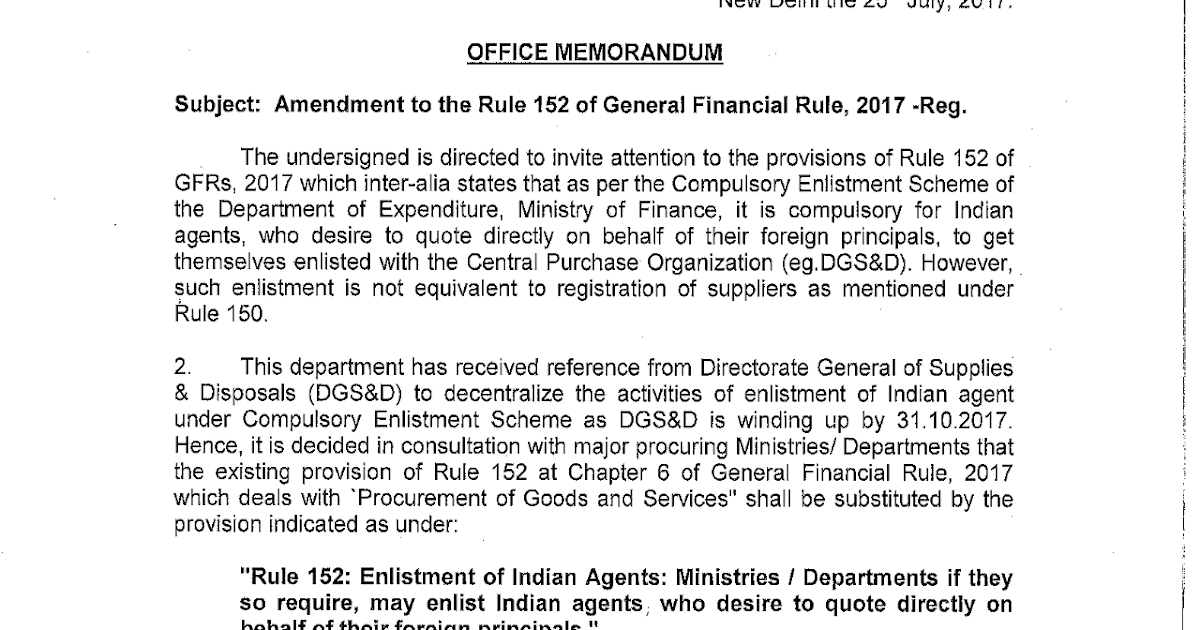 AMENDMENT TO THE RULE 152 OF GENERAL FINANCIAL RULES (GFR), 2017 ...
