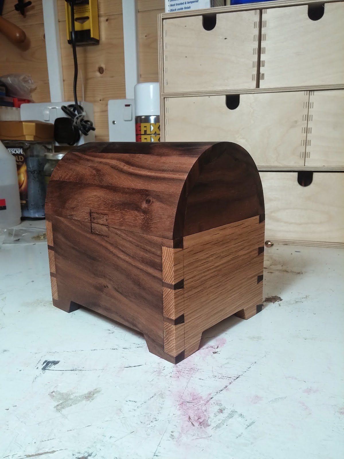 David Barron Furniture: Dovetailed Miniature Chest With a Coopered Lid.