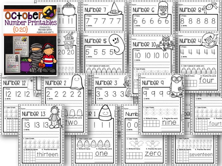 Halloween Number Practice - Apples & ABC's