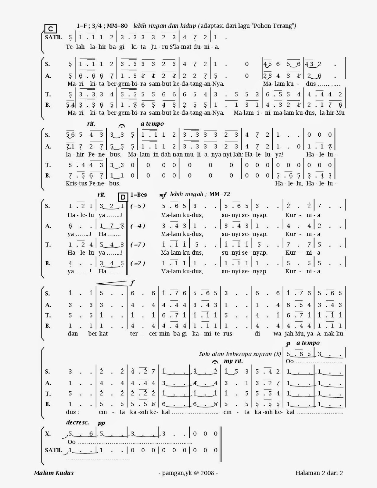 Malam Kudus ~ kumpulan lagu SATB