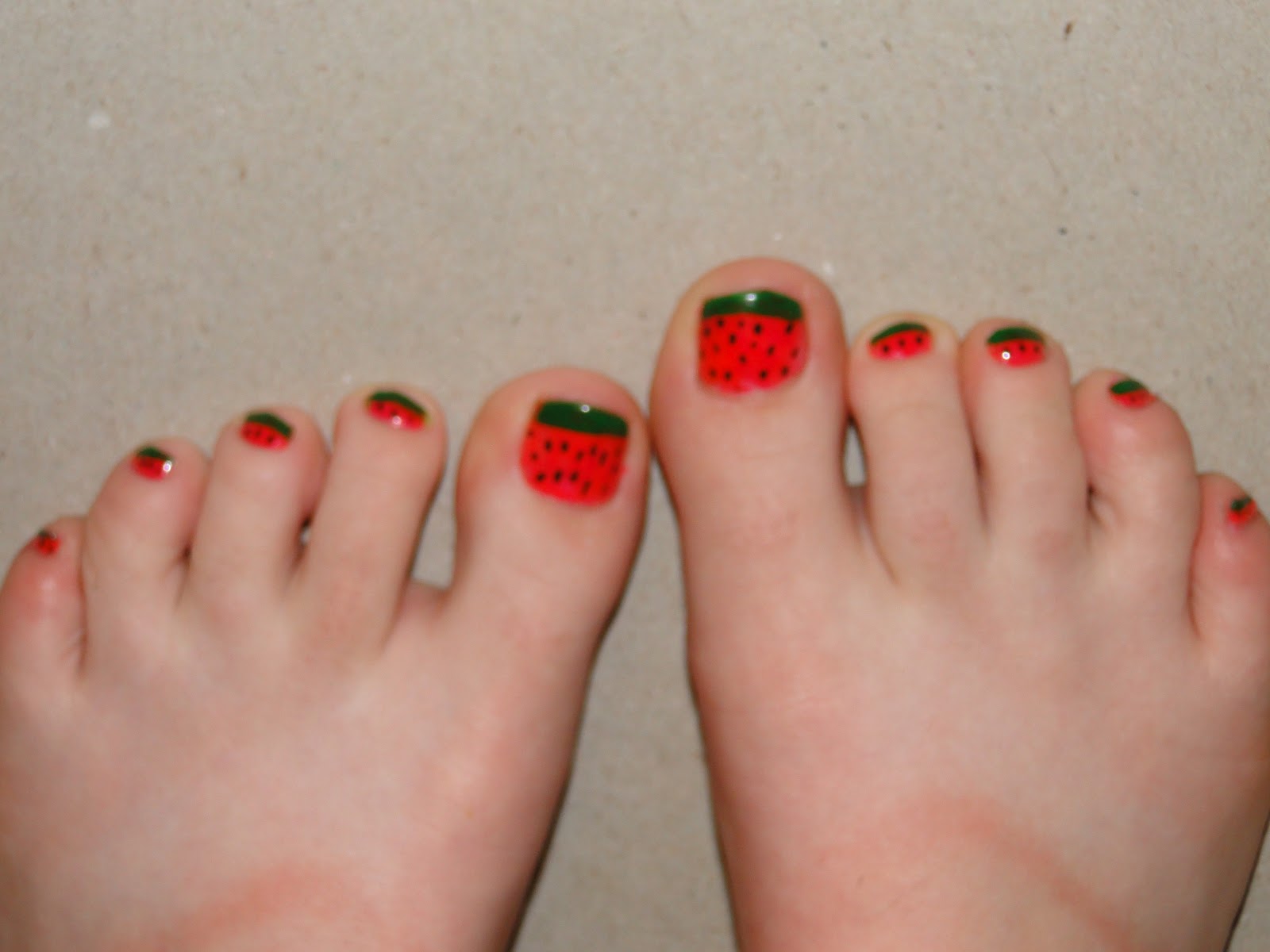 WeeklyWackyNails: Watermelon Nail Art (pedicure)
