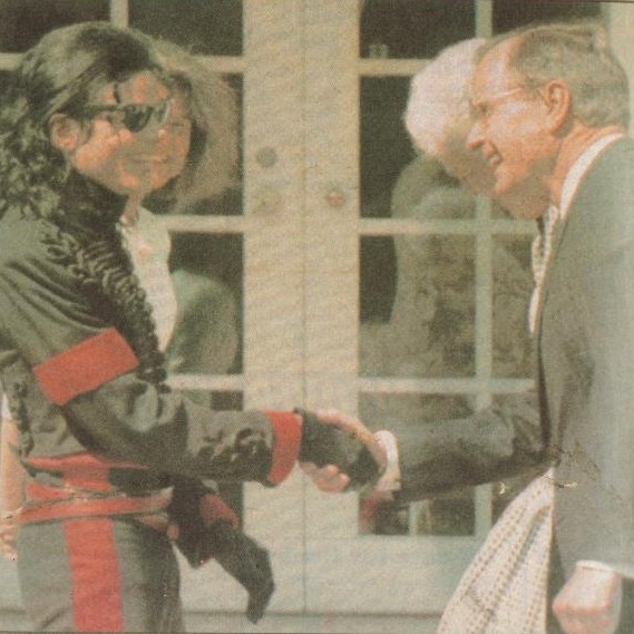 Michael Jackson President George Bush congratulates Michael for charity ...