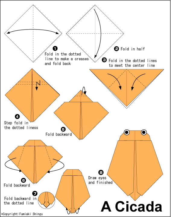 Cicada - Easy Origami instructions For Kids