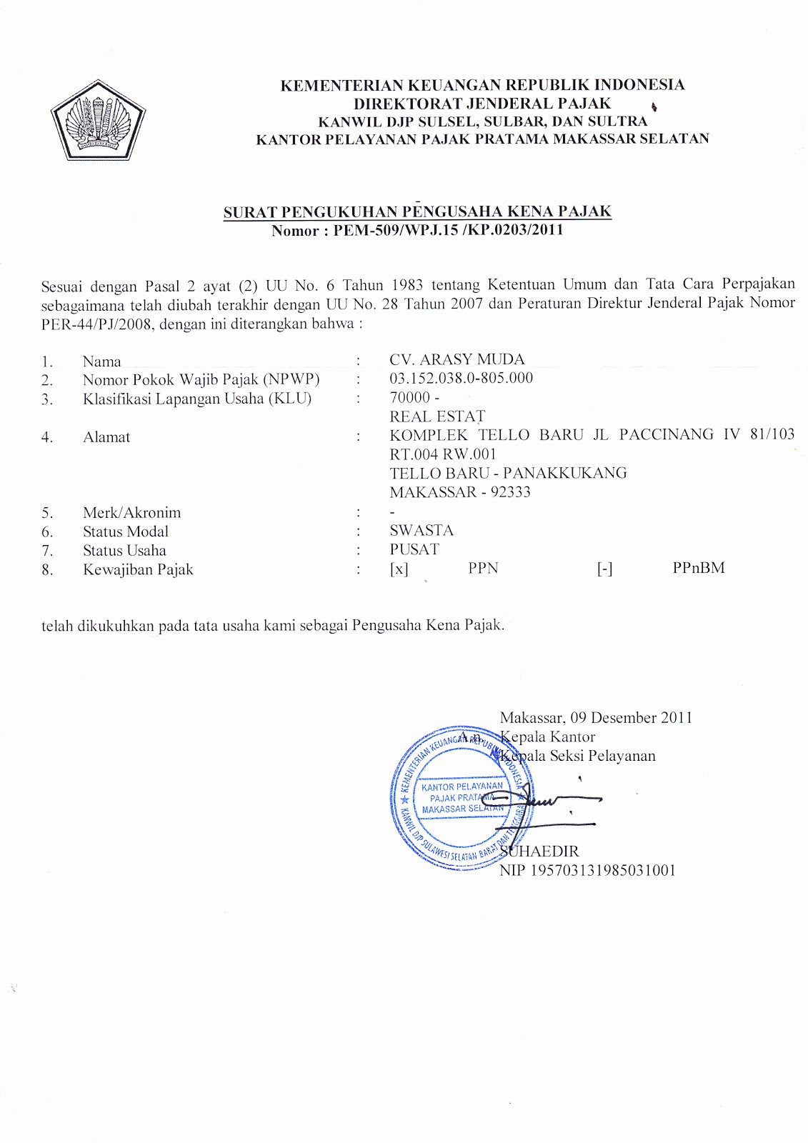 CV. ARASY MUDA: 2012