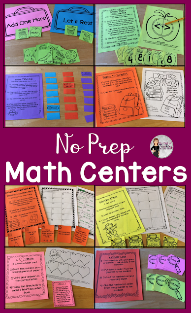 My Kind of Teaching: No-Prep Math Centers for August