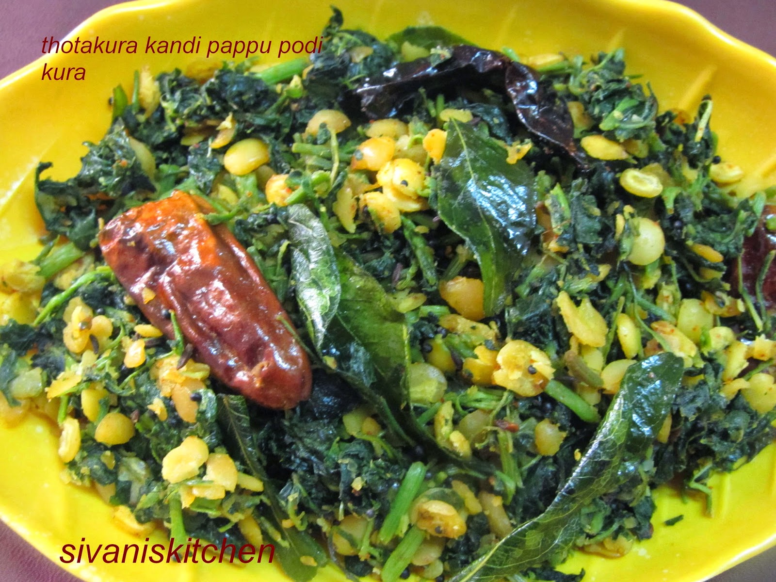 Sivani's Kitchen: Thotakura Kandi Pappu Podi Kura / Amarnath Leaves ...