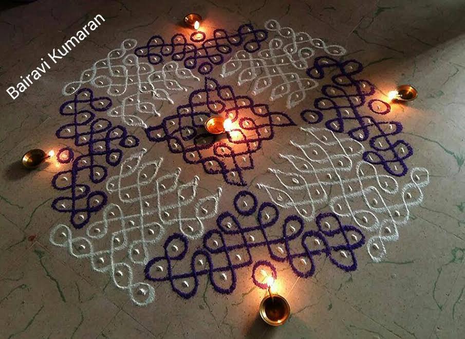 Sikku Kolam Designs with dots | Simple Kambi Kolam designs | Pink and Pink