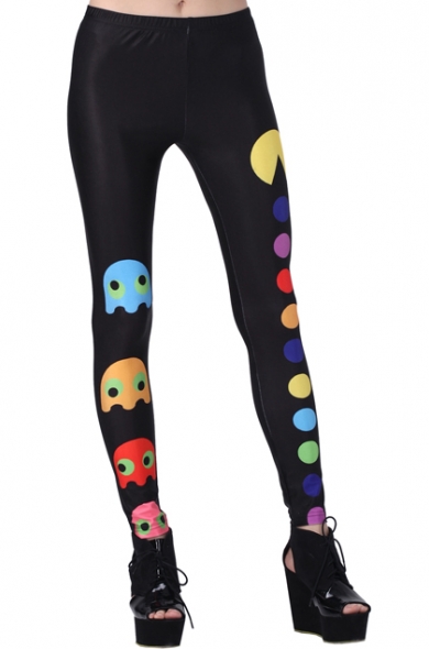 "PAC-MAN" PRINT BLACK LEGGINGS | Womenify