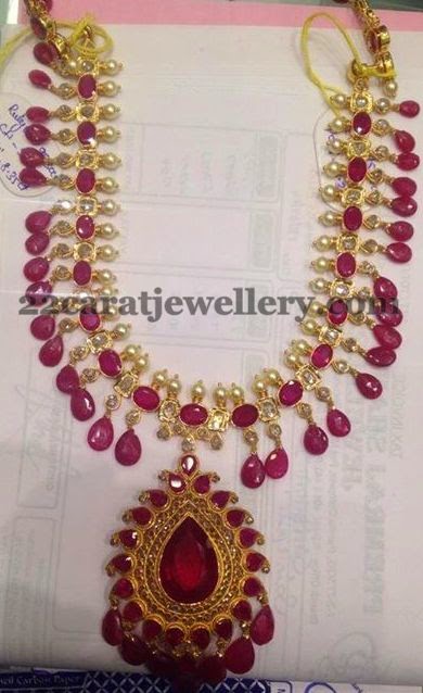 Ruby Drops Haram with Uncuts - Jewellery Designs