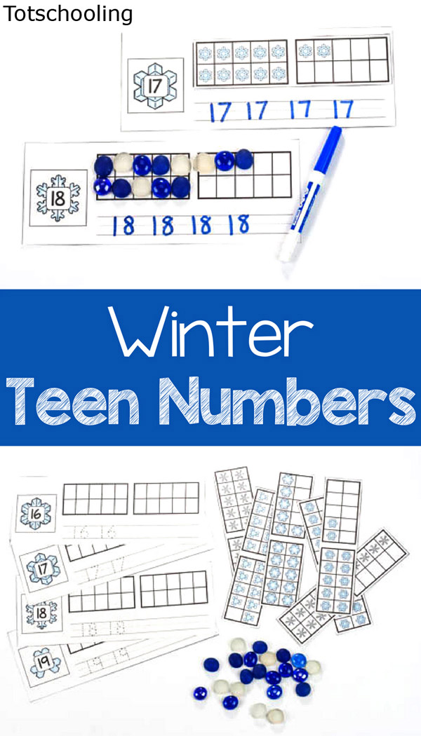 Winter Teen Numbers Printable | Totschooling - Toddler, Preschool ...