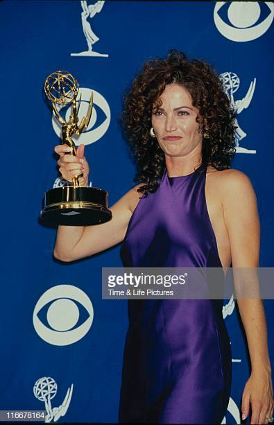 Ladies in Satin Blouses: Kim Delaney - blue satin dress